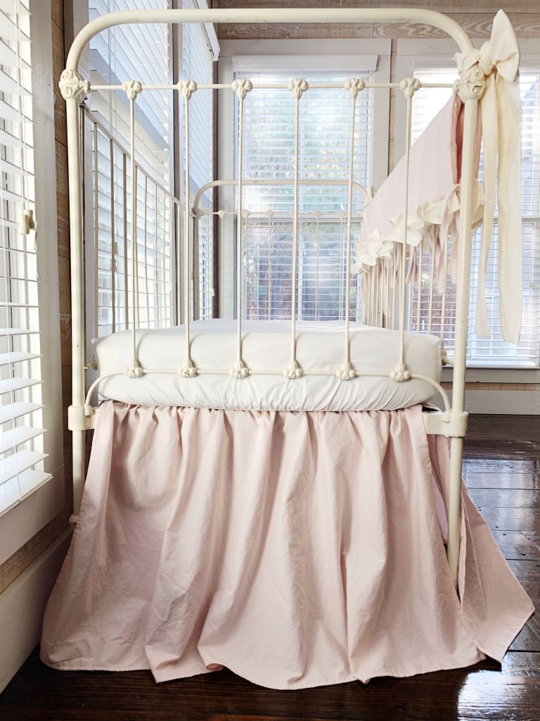 Scalloped Crib Bedding Set with Bows Baby Pink Ivory | Personalized
