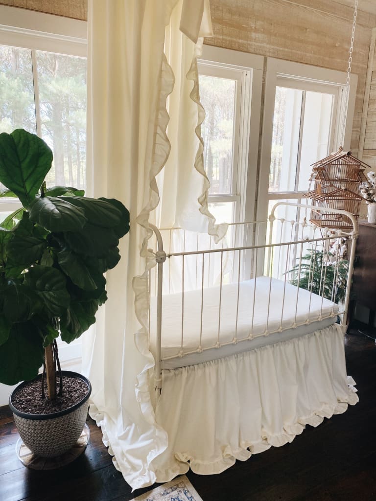 Ivory Farmhouse Ruffled Crib Canopy Set | High Cotton Textile