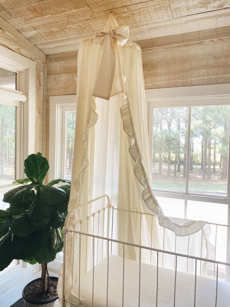 Ivory Farmhouse Ruffled Crib Canopy Set | High Cotton Textile