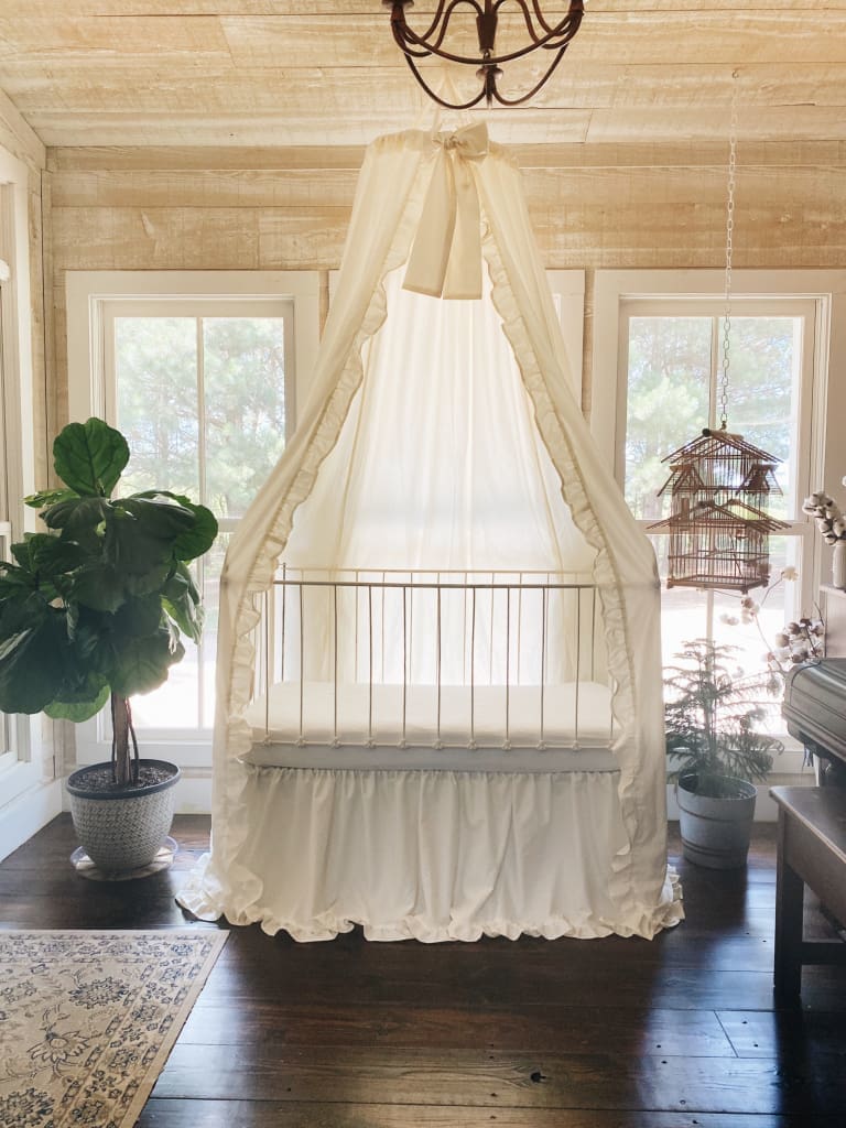 Ivory Farmhouse Ruffled Crib Canopy Set | High Cotton Textile