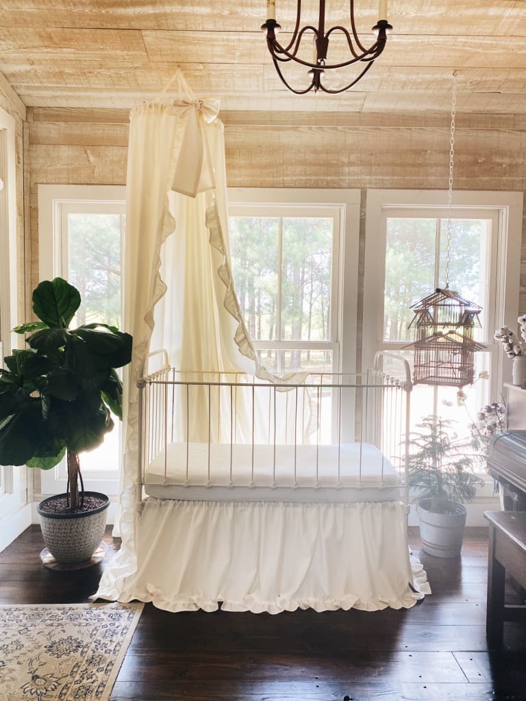 Ivory Farmhouse Ruffled Crib Canopy Set | High Cotton Textile