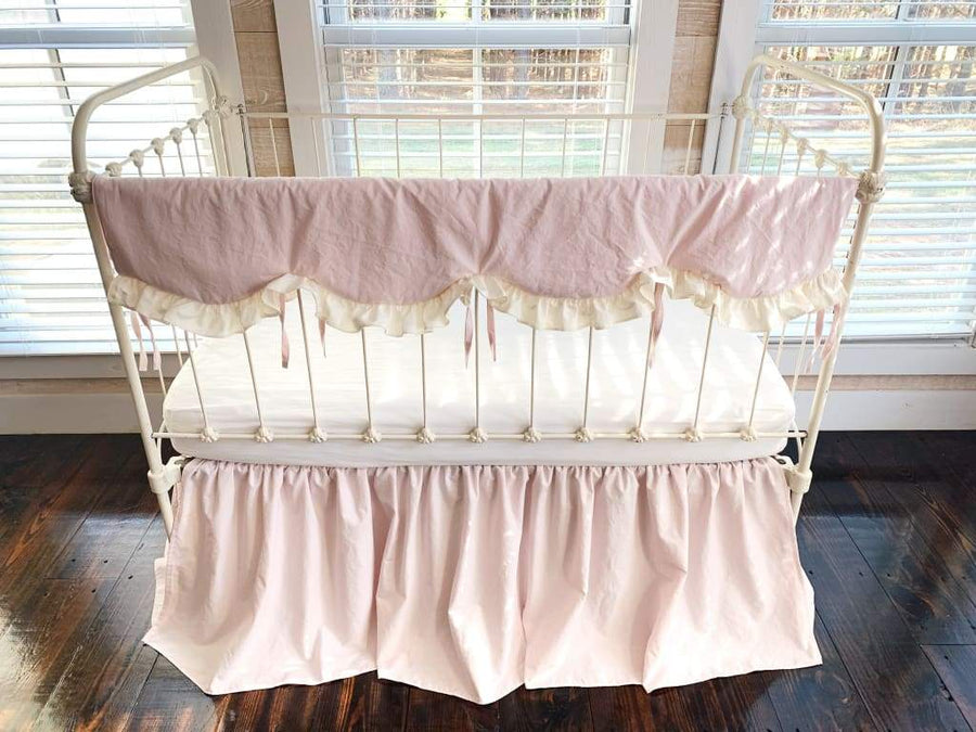 Scalloped Crib Bedding Set Baby Pink and Ivory | Personalized